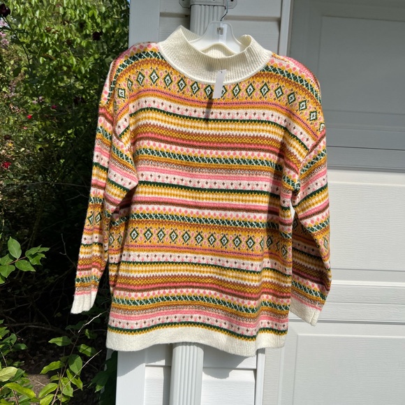 Talbots | Sweaters | Nwt Talbots Pretty Fall Colors Pattern Stripe High ...